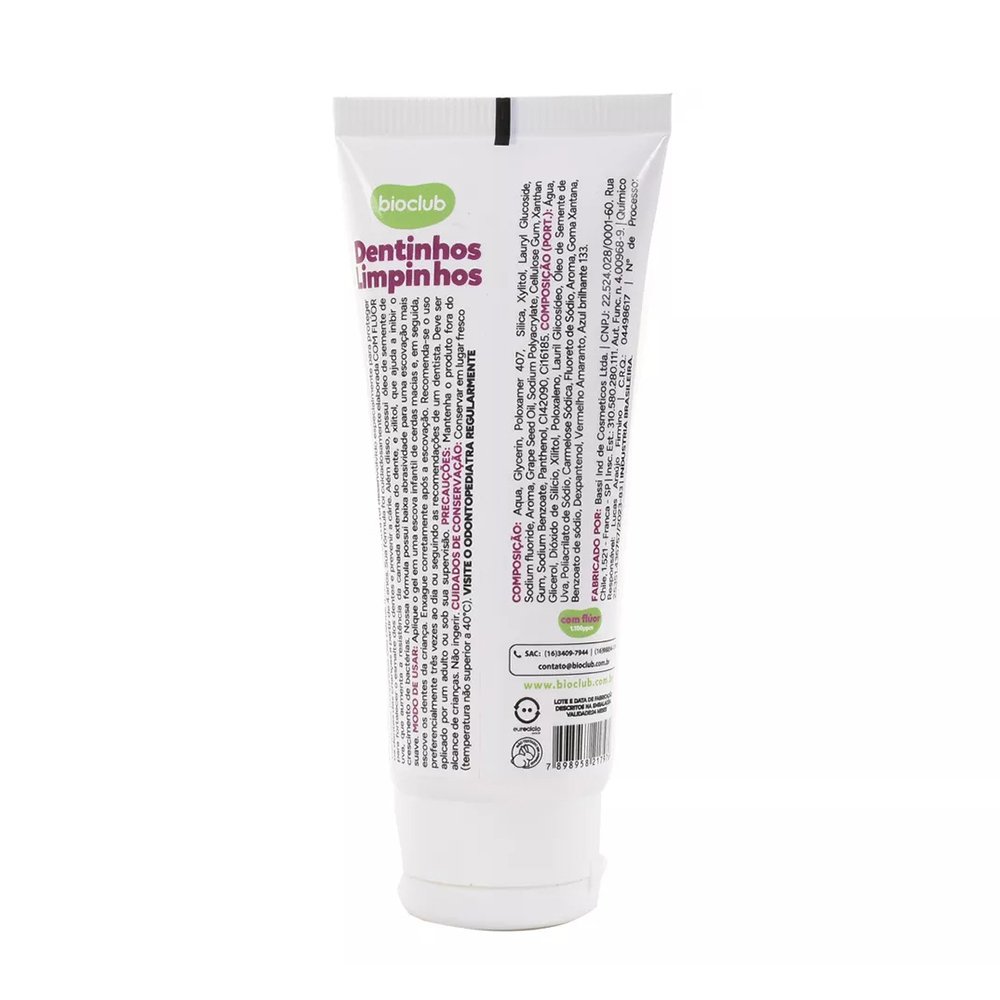 Gel Dental Infantil Bioclub Dentinhos Limpinhos com Flúor 70g Sabor Uva