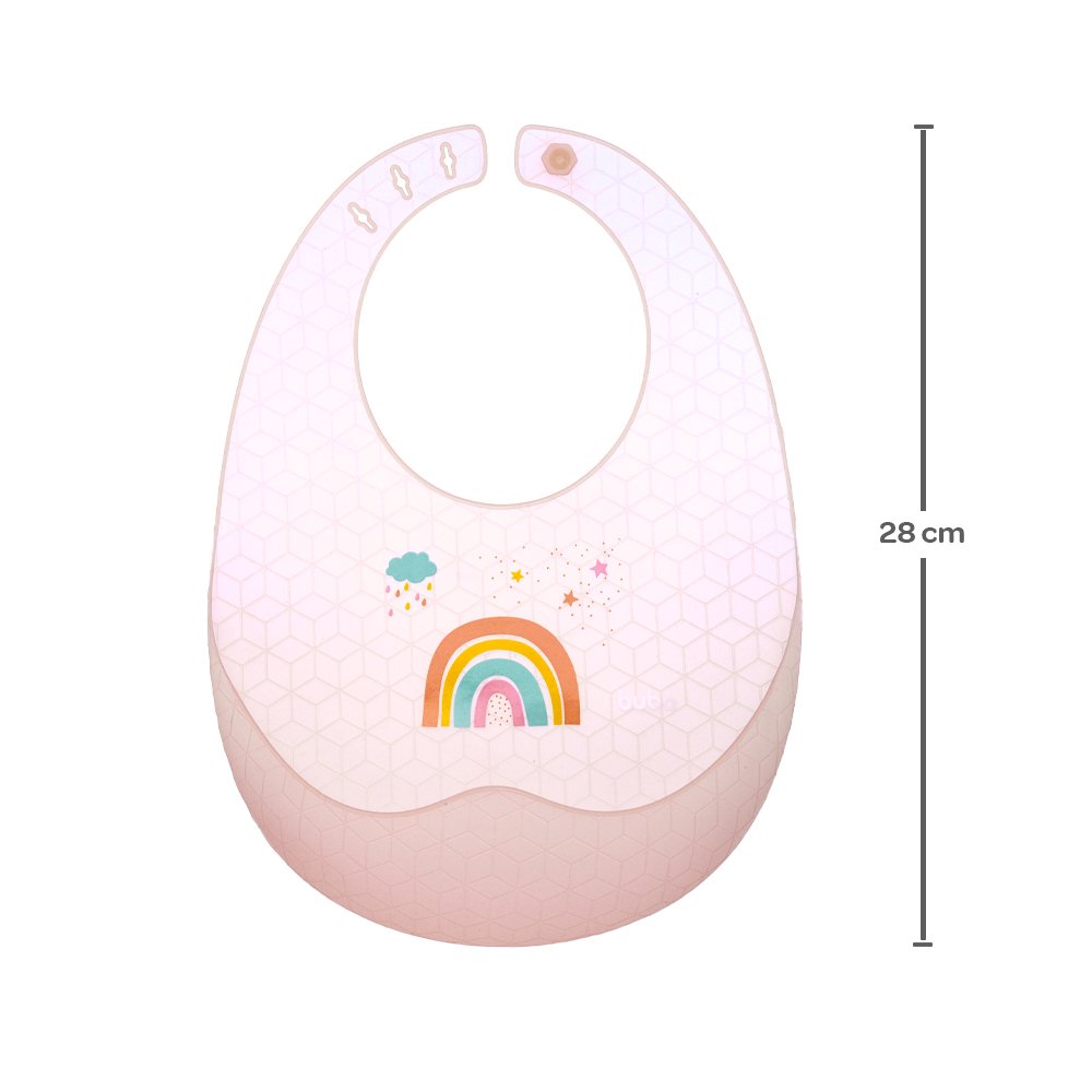 Babador de Silicone Buba com Bolso Pega Migalhas e Estojo Magic Arco-Íris